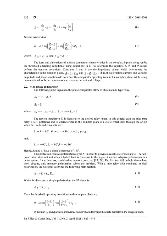 A mho type phase comparator relay guideline using phase comparison ...