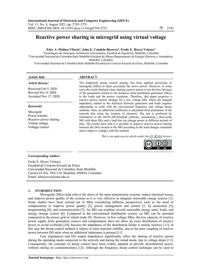 Reactive power sharing in microgrid using virtual voltage | PDF