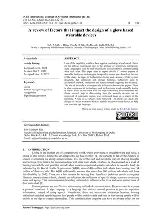 A review of factors that impact the design of a glove based wearable ...