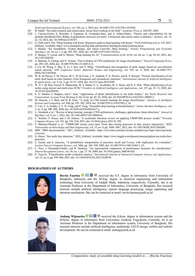 Comparative study of ensemble deep learning models to determine the classification of turtle ...