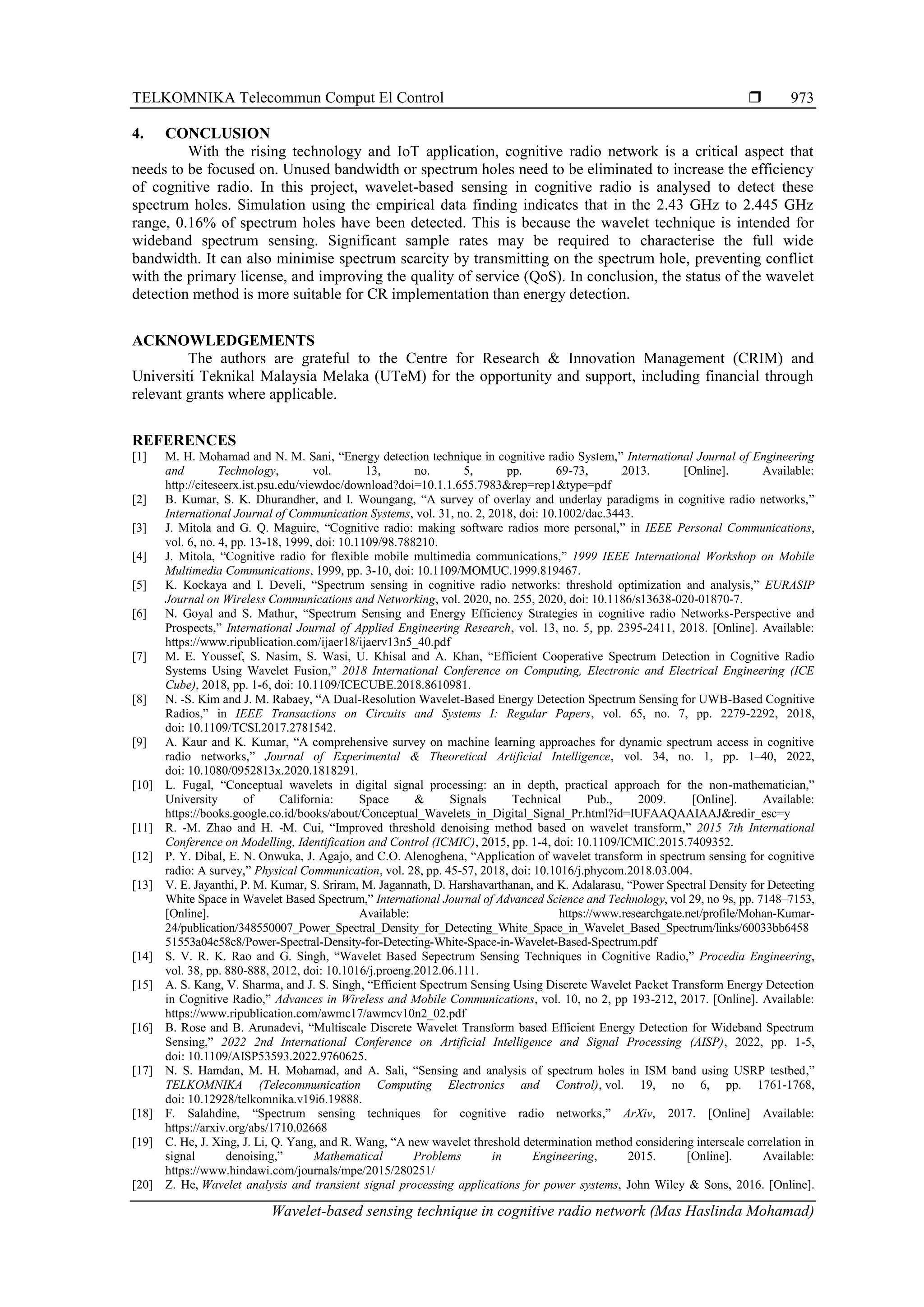 Wavelet-based sensing technique in cognitive radio network | PDF | Internet of Things | Internet
