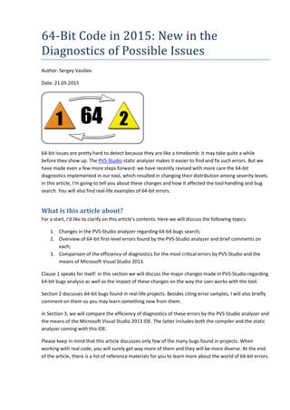 64-Bit Code in 2015: New in the Diagnostics of Possible Issues | PDF