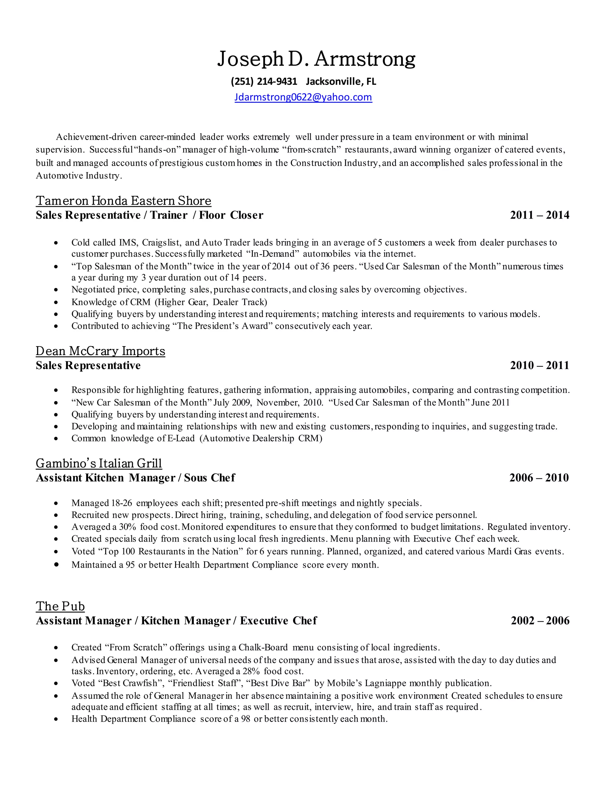 ARMSTRONG RESUME | DOCX | Business | Business and Finance