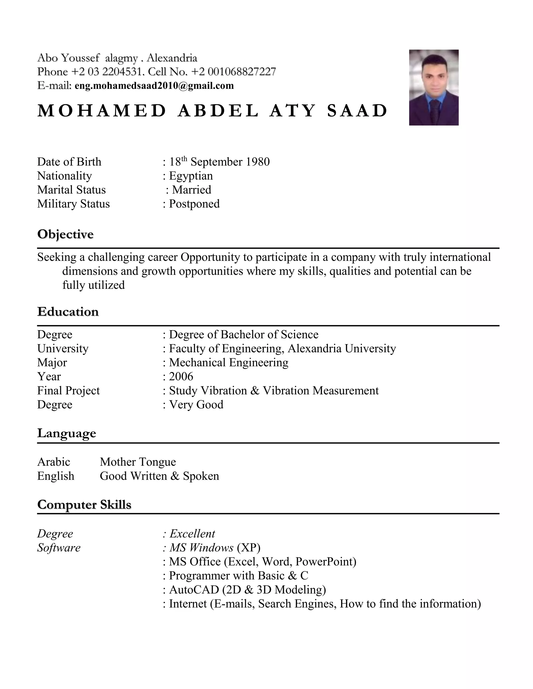 mohamed saad c.v pdf | PDF