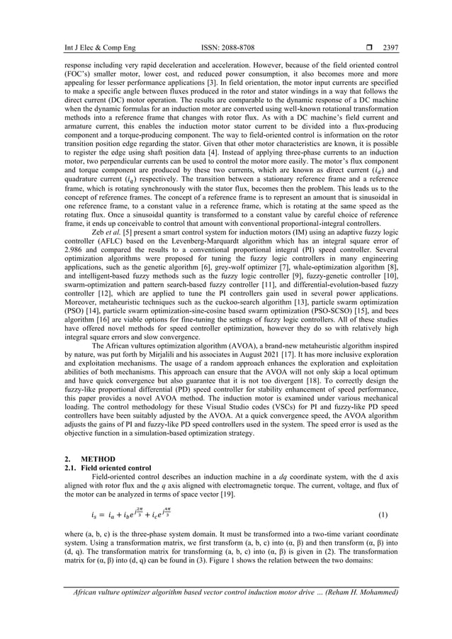 African vulture optimizer algorithm based vector control induction motor drive system | PDF