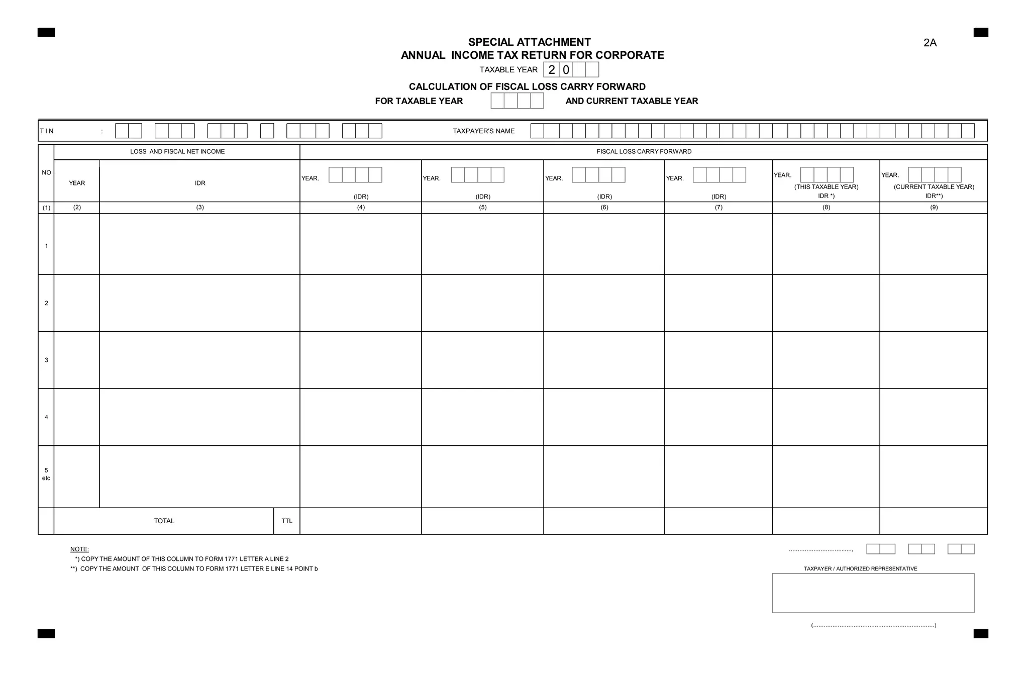 03 2 a special attachment_calculation of fiscal loss carry forward | PDF