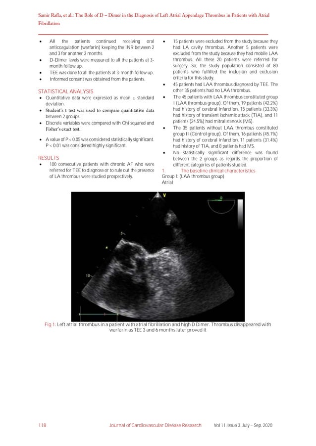 The role of d dimer in the diagnosis of left atrial appendage thrombus . jcdr | PDF
