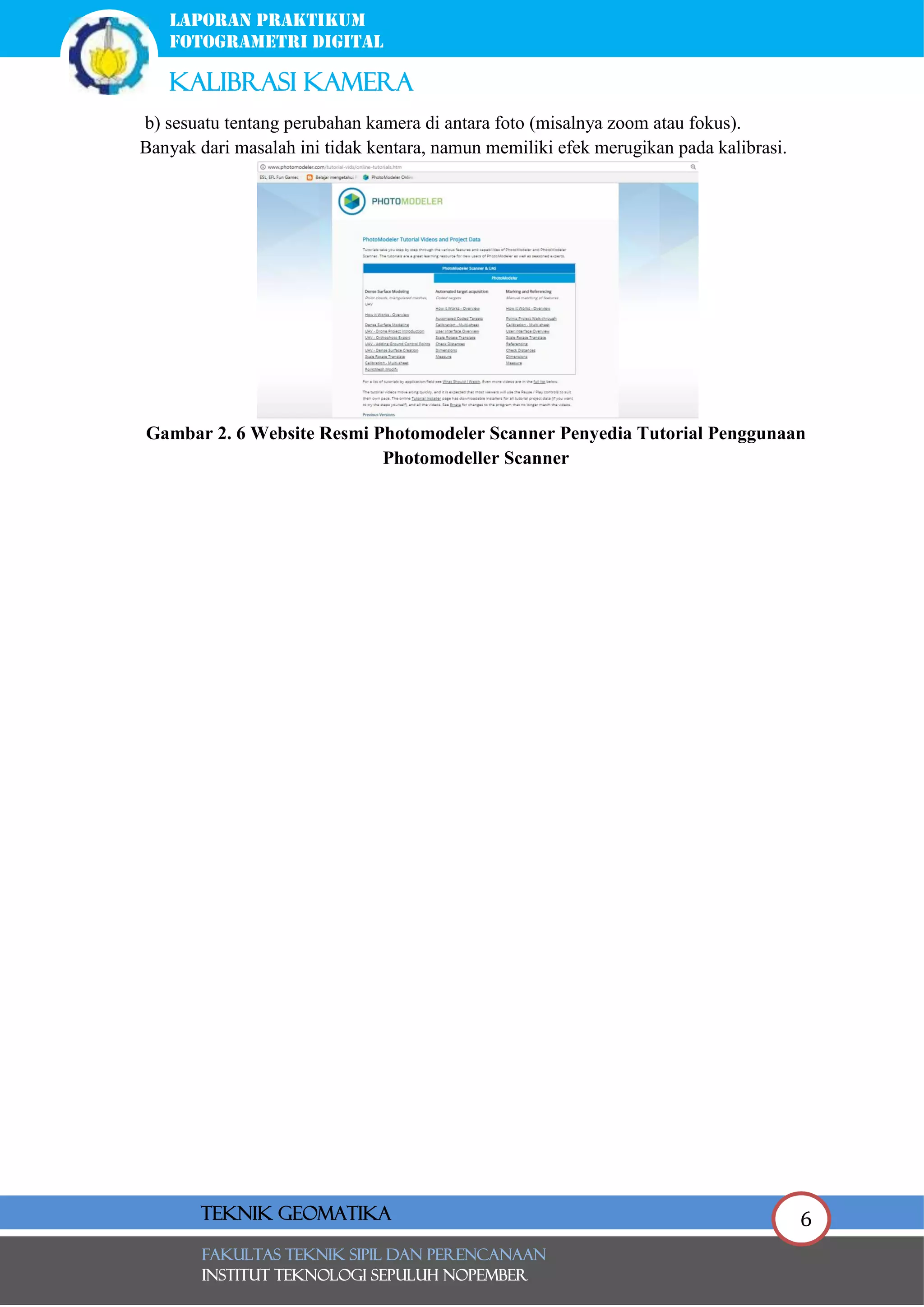 KALIBRASI KAMERA MENGGUNAKAN SOFTWARE PHOTOMODELLER SCANNER | PDF