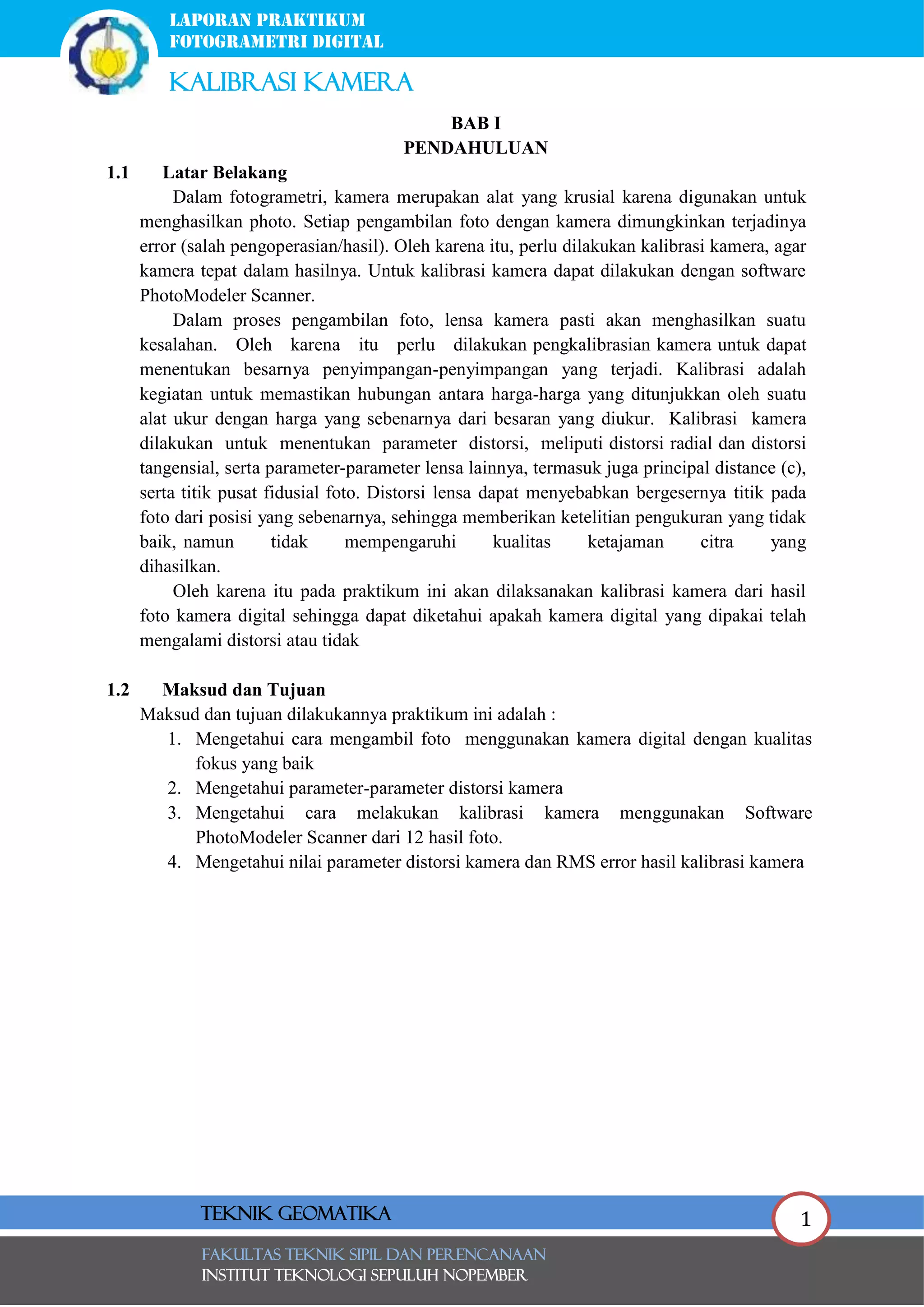 KALIBRASI KAMERA MENGGUNAKAN SOFTWARE PHOTOMODELLER SCANNER | PDF