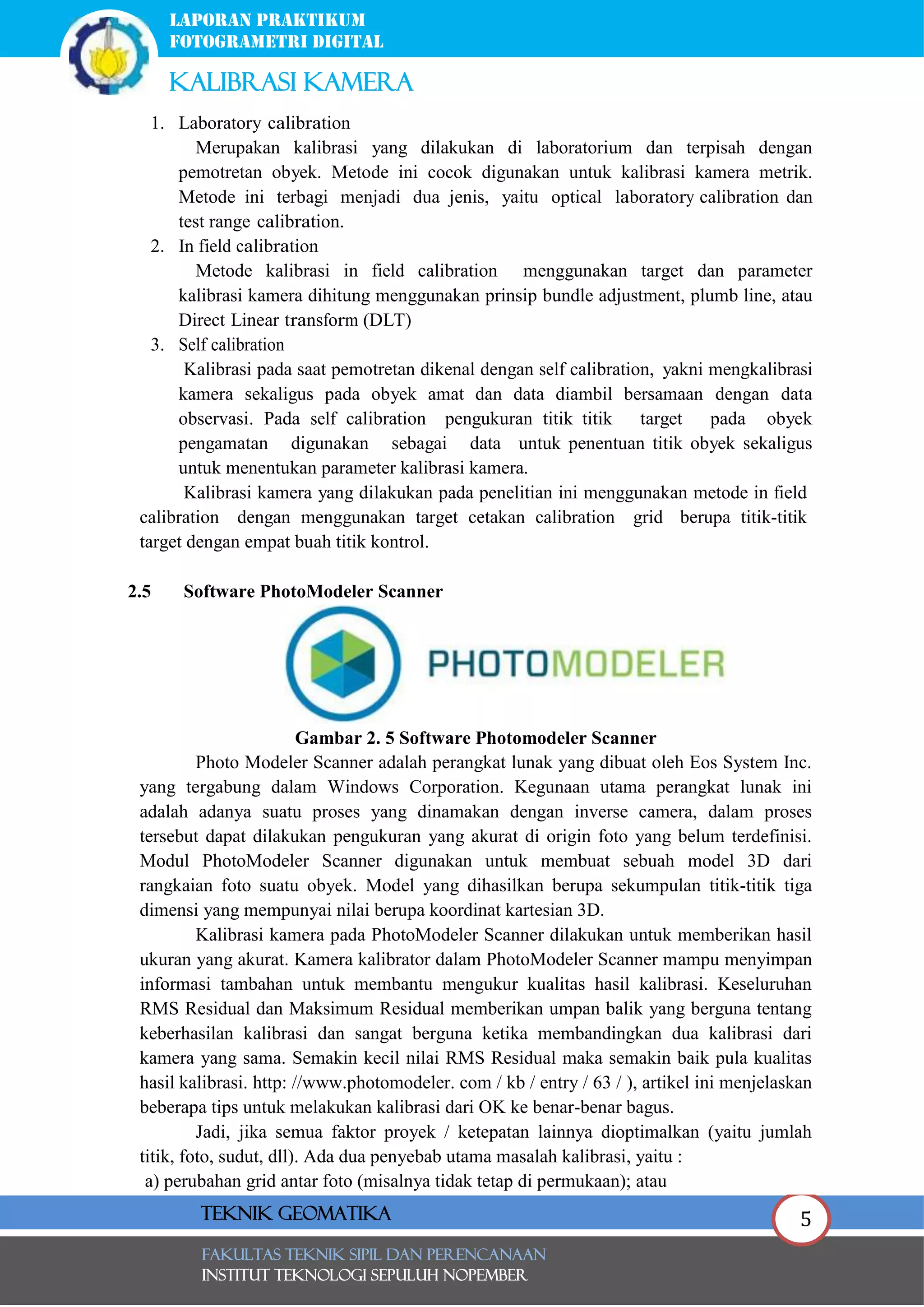 KALIBRASI KAMERA MENGGUNAKAN SOFTWARE PHOTOMODELLER SCANNER | PDF