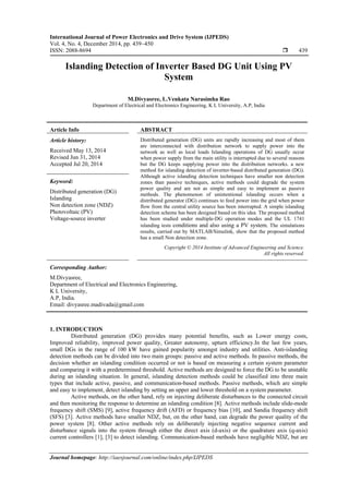 Islanding Detection of Inverter Based DG Unit Using PV System | PDF