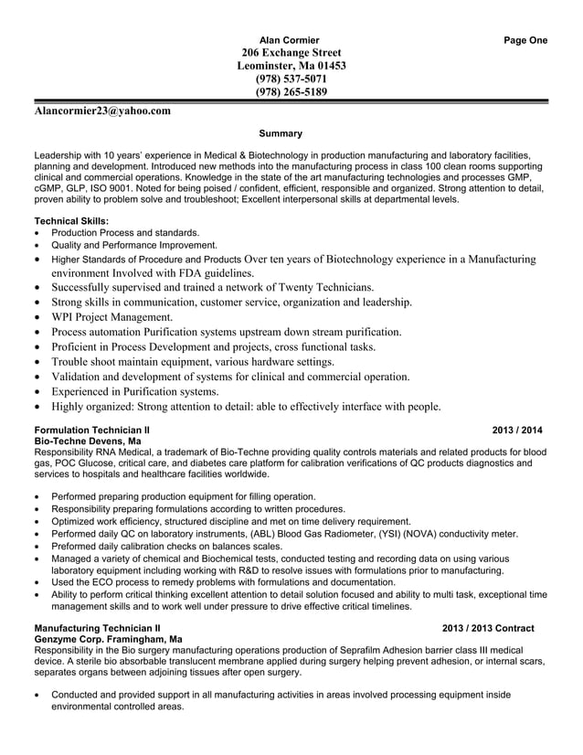 AJCormier -new Update 2015 resume | DOC | Manufacturing Industry ...