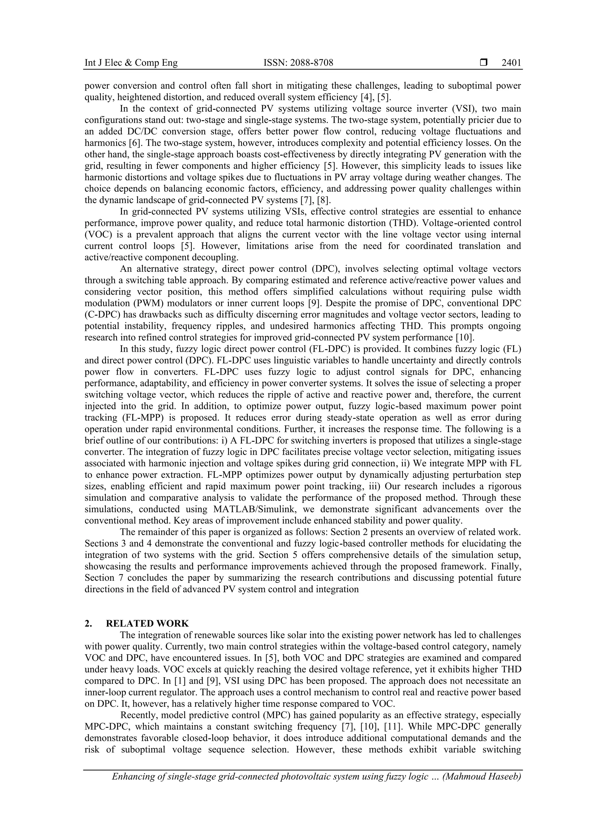 Enhancing of single-stage grid-connected photovoltaic system using fuzzy logic controller | PDF