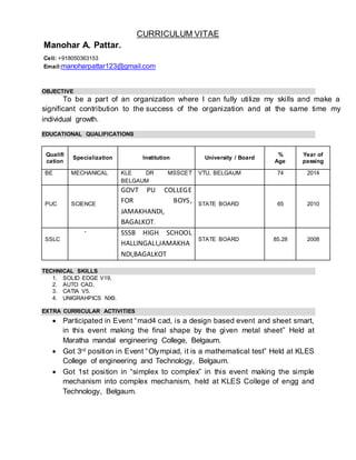 manohar pattar resume | DOCX