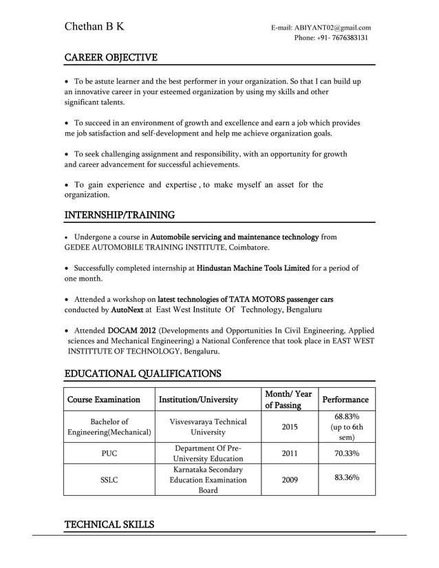 Chethan BK RESUME K4 | PDF