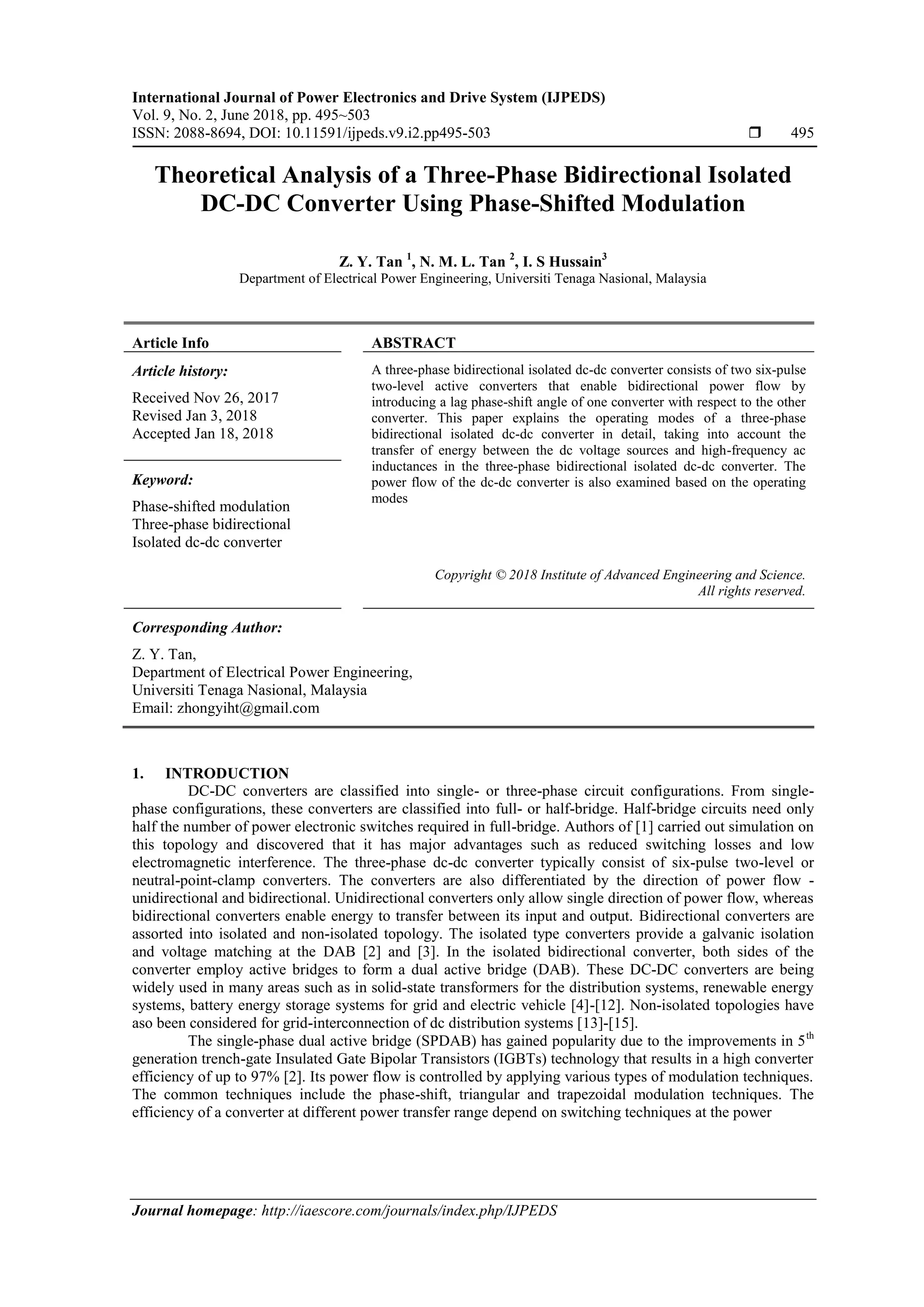 Theoretical Analysis of a Three-Phase Bidirectional Isolated DC-DC ...