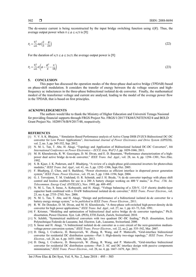 Theoretical Analysis of a Three-Phase Bidirectional Isolated DC-DC Converter Using Phase-Shifted ...