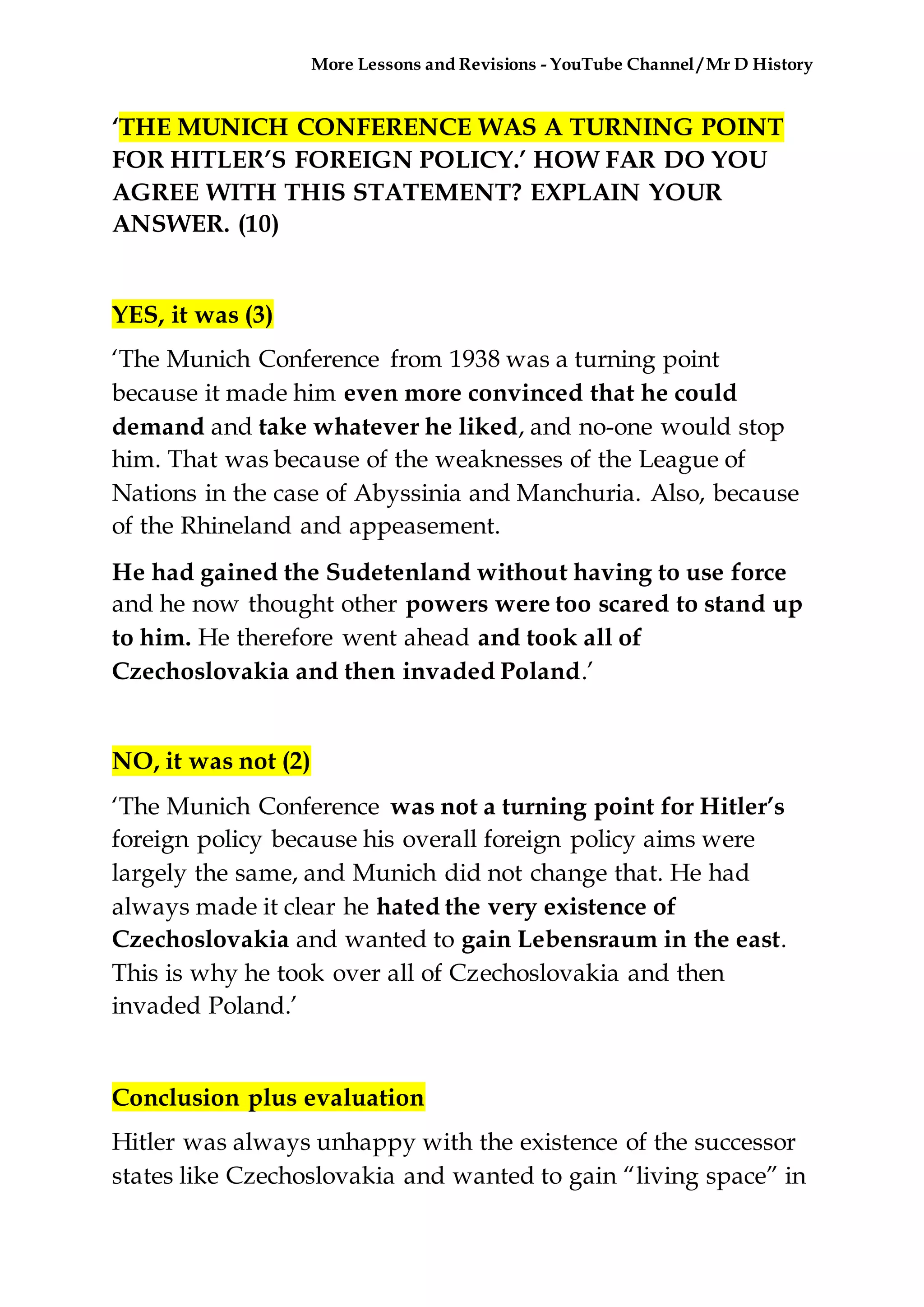 HISTORY IGCSE REVISION CARDS - 034. MUNICH CONFERENCE | DOCX