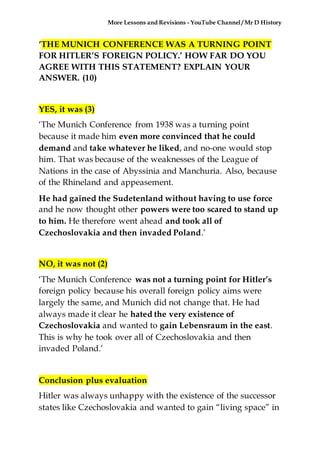 HISTORY IGCSE REVISION CARDS - 034. MUNICH CONFERENCE | DOCX | Politics