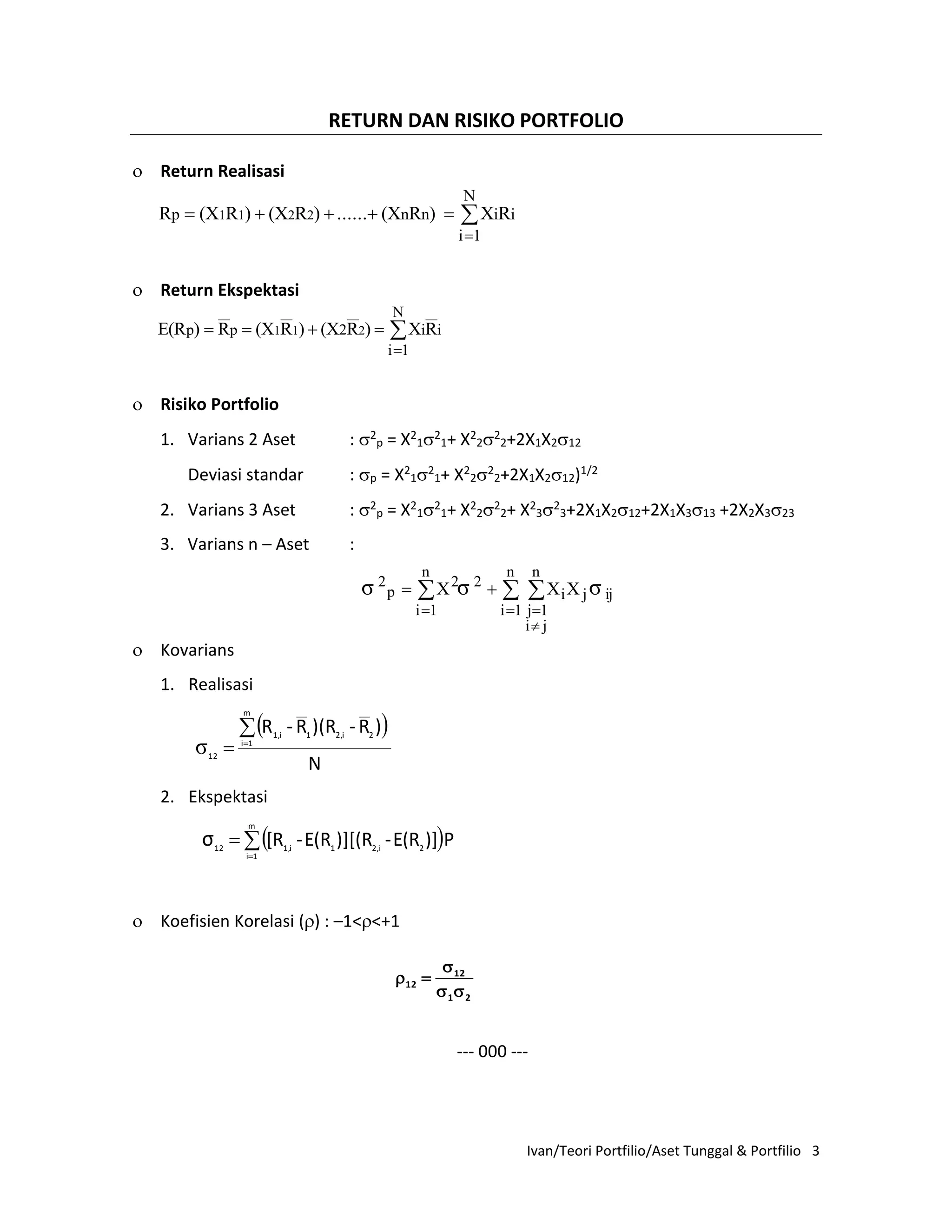 Return dan Risiko: Aset Tunggal Portfolio | PDF