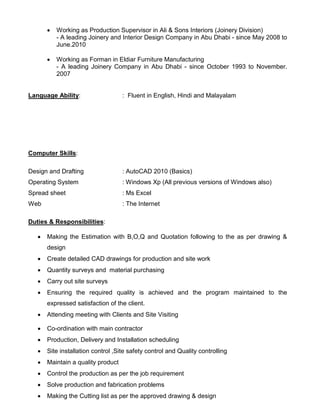 Naji Balakrishnan CV . | PDF | Woodworking | Arts and Crafts