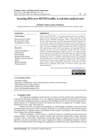 Securing DNS over HTTPS traffic: a real-time analysis tool | PDF