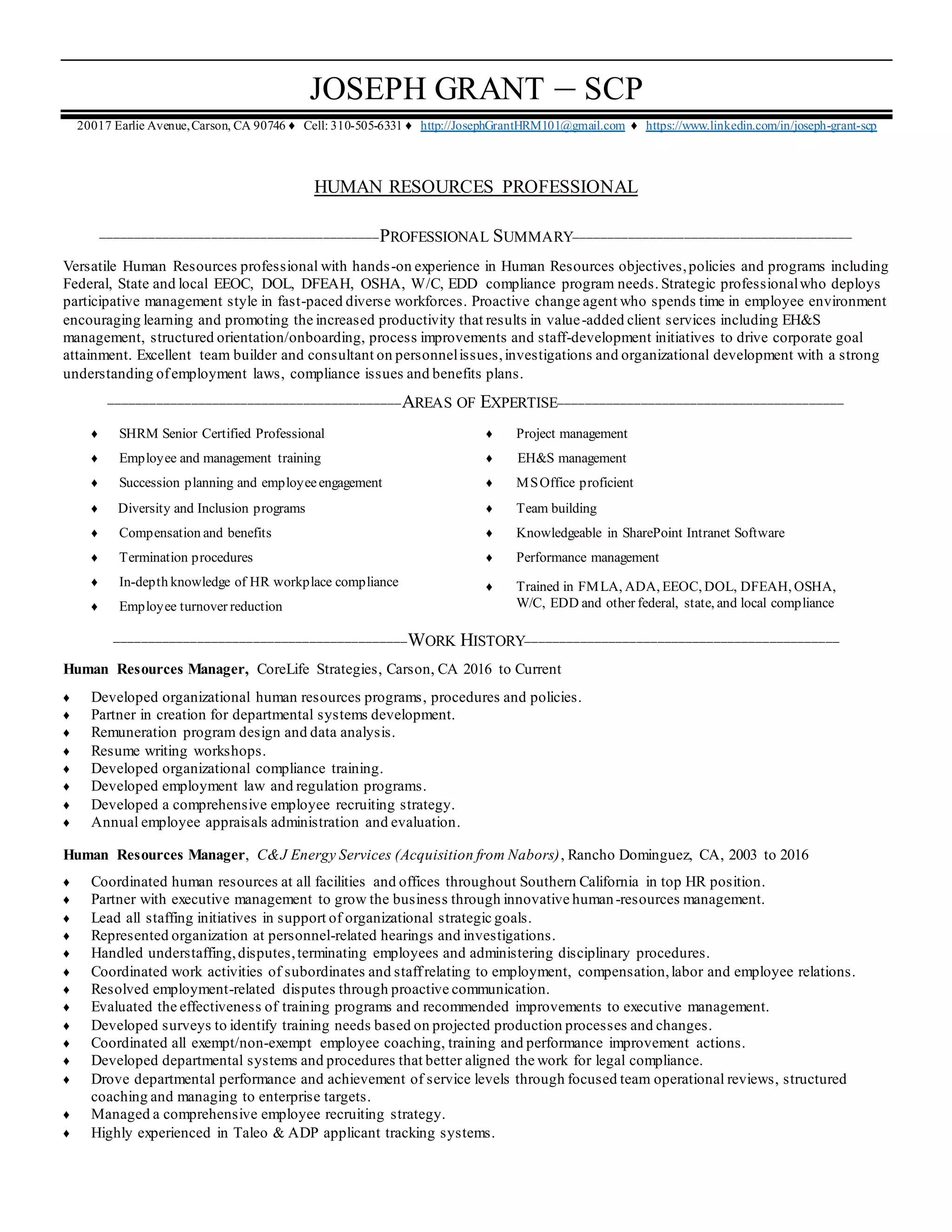 Joseph Grant HRM Resume | PDF