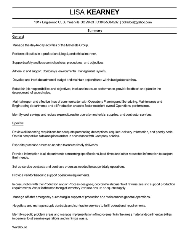 Lisa Kearney Resume 1 (1) | DOCX | Logistics | Business