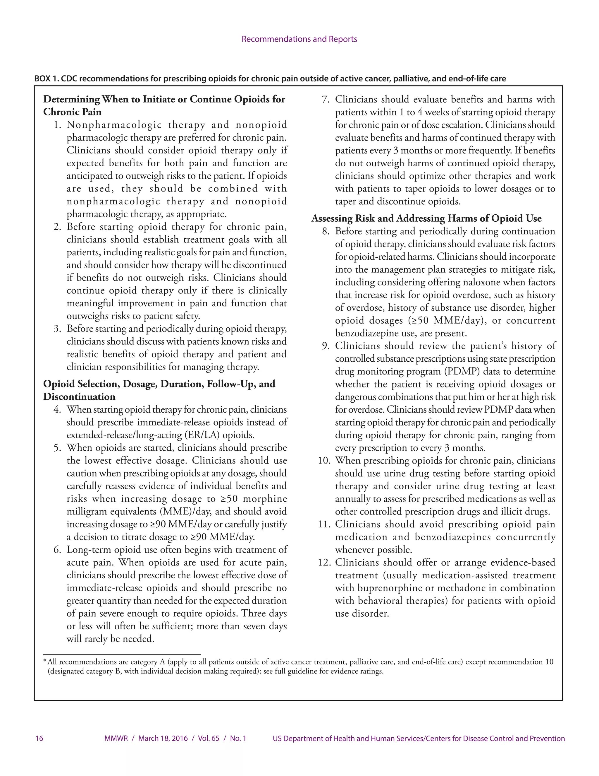 CDC Opioid Prescribing Guidelines | PDF