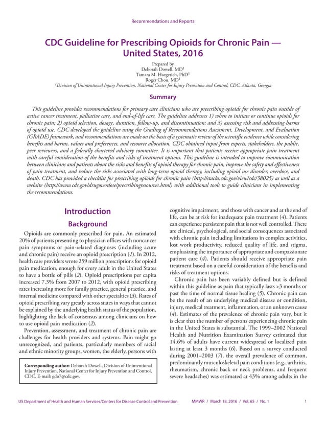 CDC Opioid Prescribing Guidelines | PDF