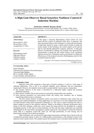 A High Gain Observer Based Sensorless Nonlinear Control of Induction Machine | PDF