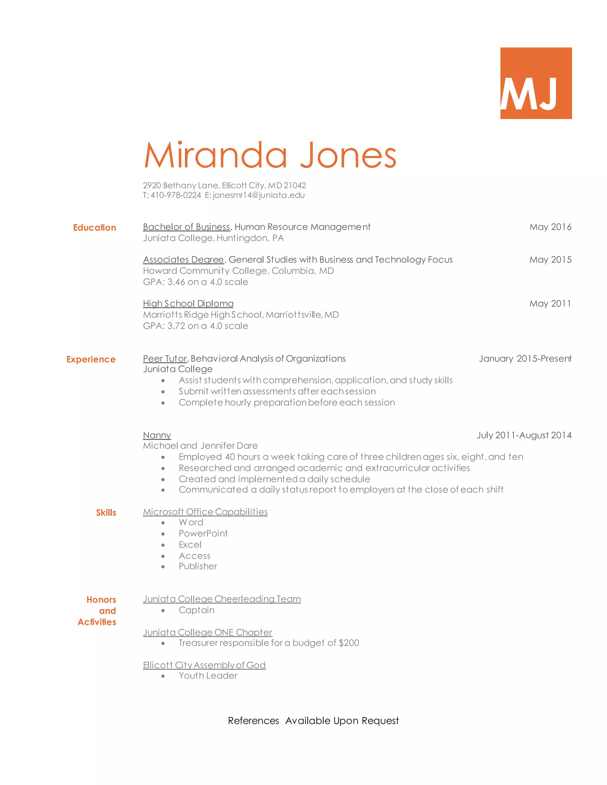 Miranda Jones Resume | DOCX