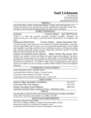 Saul Liebmann resume | DOCX | Home Appliances | Home & Garden