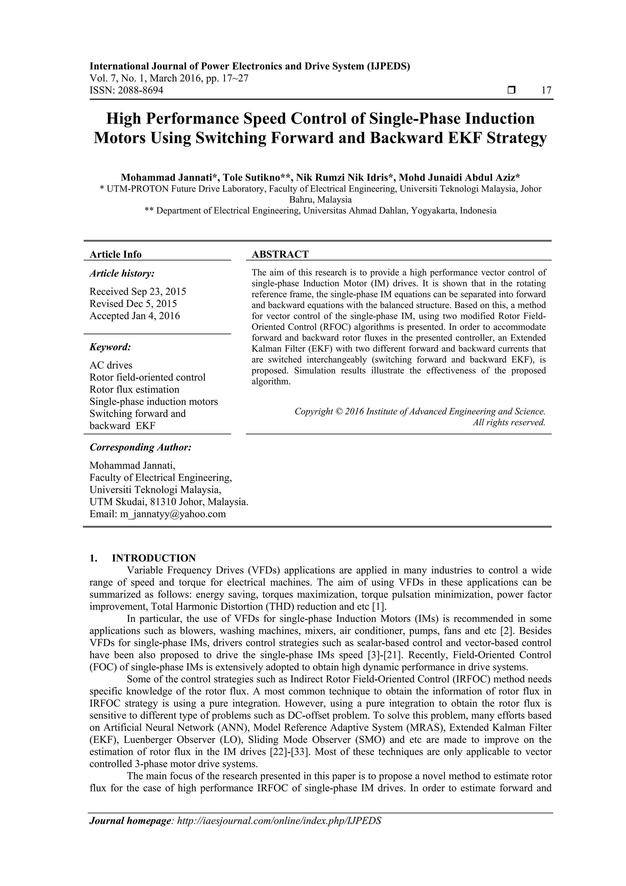 High Performance Speed Control Of Single Phase Induction Motors Using