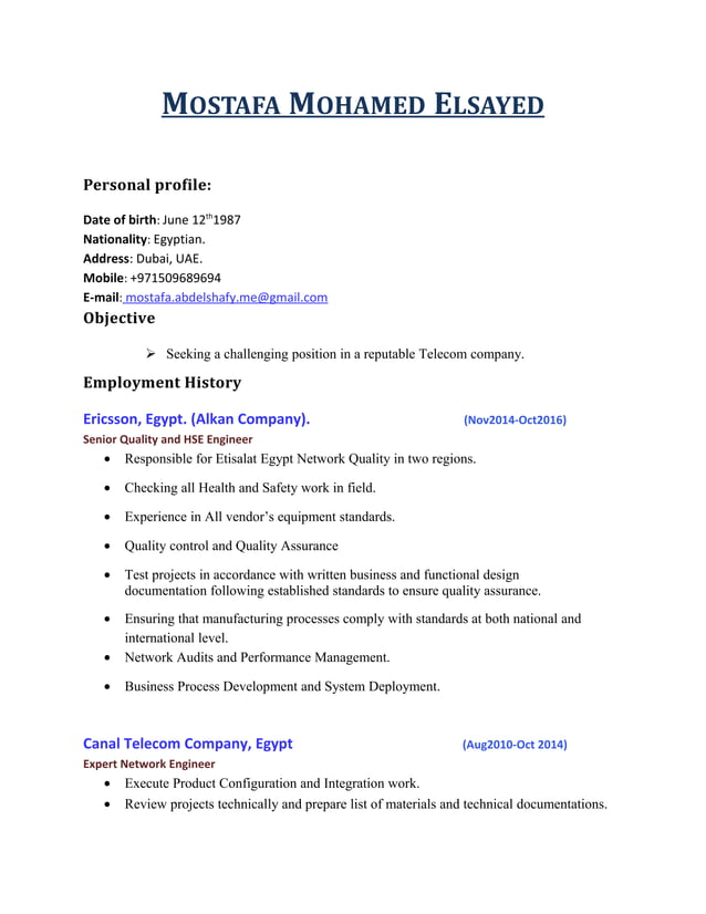 Mostafa abdelshafy (CV) | PDF