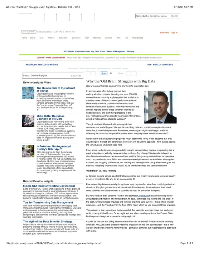 Why the ‘Old Brain’ Struggles with Big Data - Deloitte CIO - WSJ | PDF