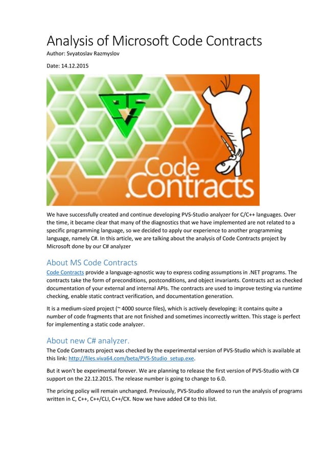 Analysis of Microsoft Code Contracts | PDF | Programming Languages | Computing