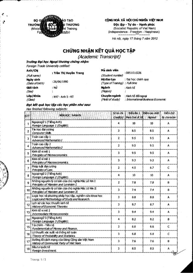 academic transcript- FTU