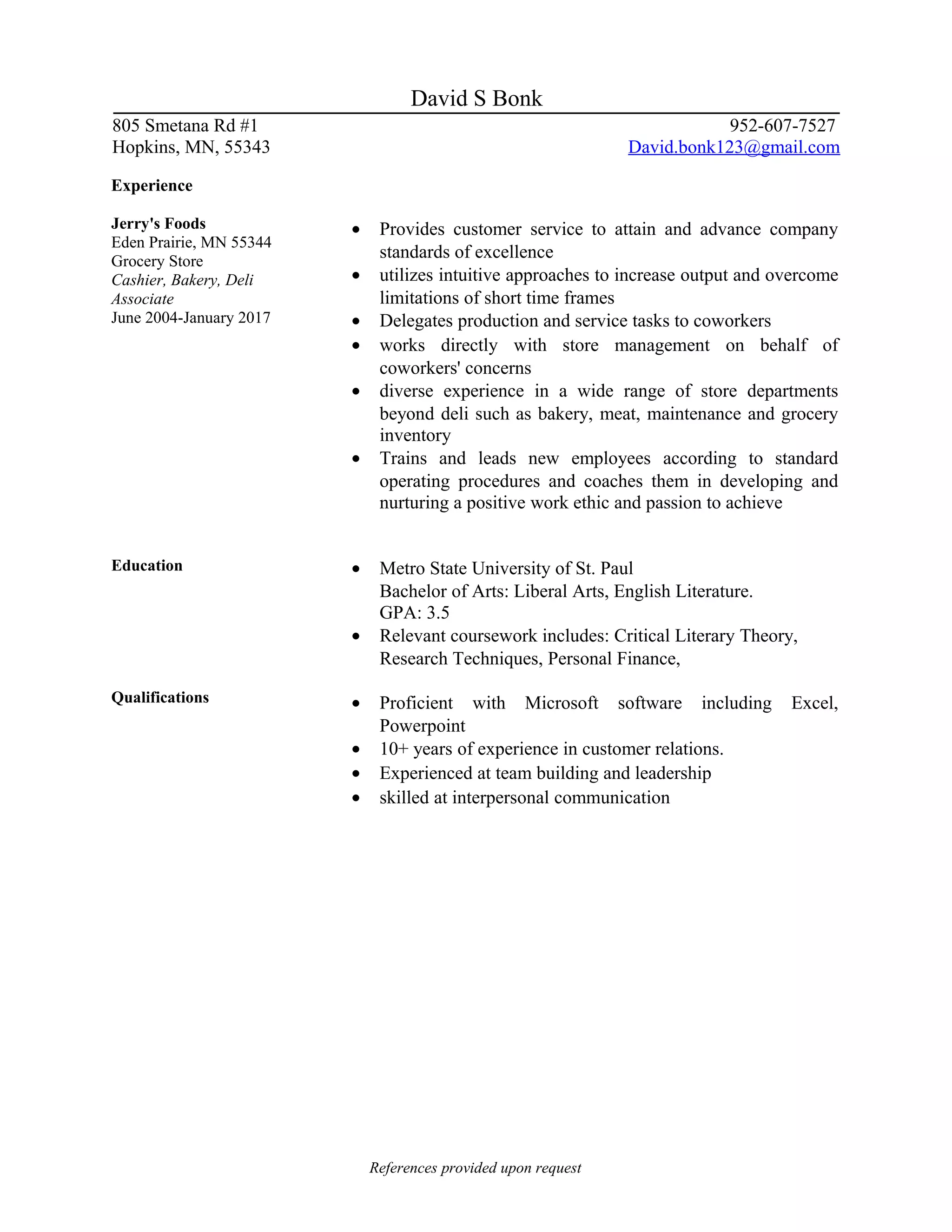 david resume | ODT | Business | Business and Finance