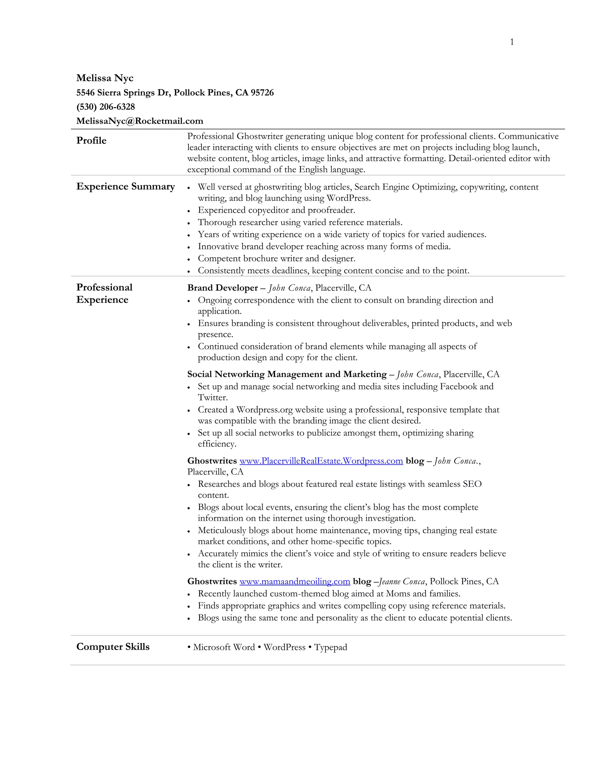 Melissa Nyc Resume 2014 (2) | PDF | Content Production | Hobbies & Interests