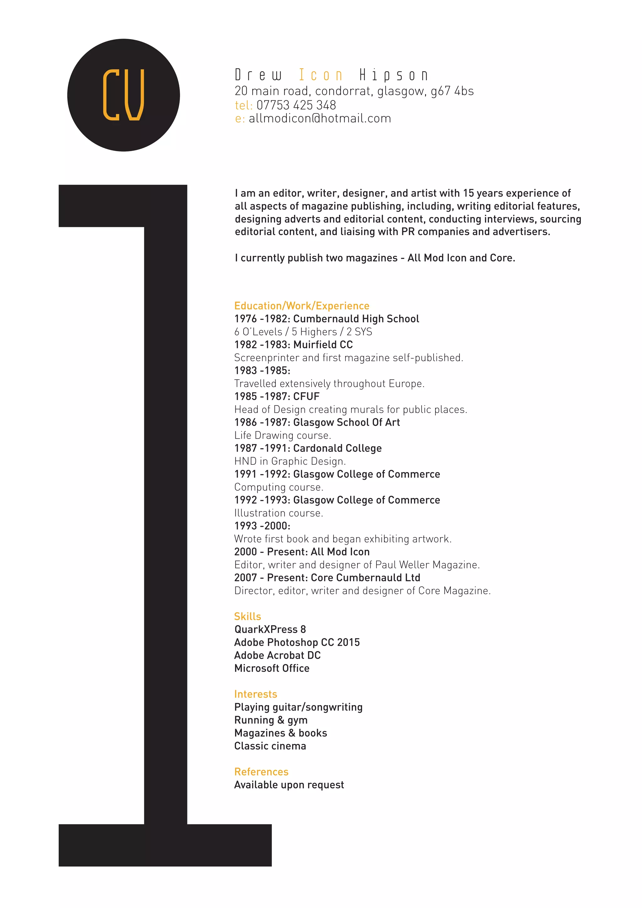 Drew Hipson 2016 Curriculum Vitae | PDF