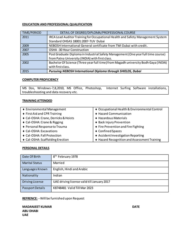 NEW CURRICULUM VITAE Madanjeet kumar | PDF NEW CURRICULUM VITAE Madanjeet kumar | PDF
