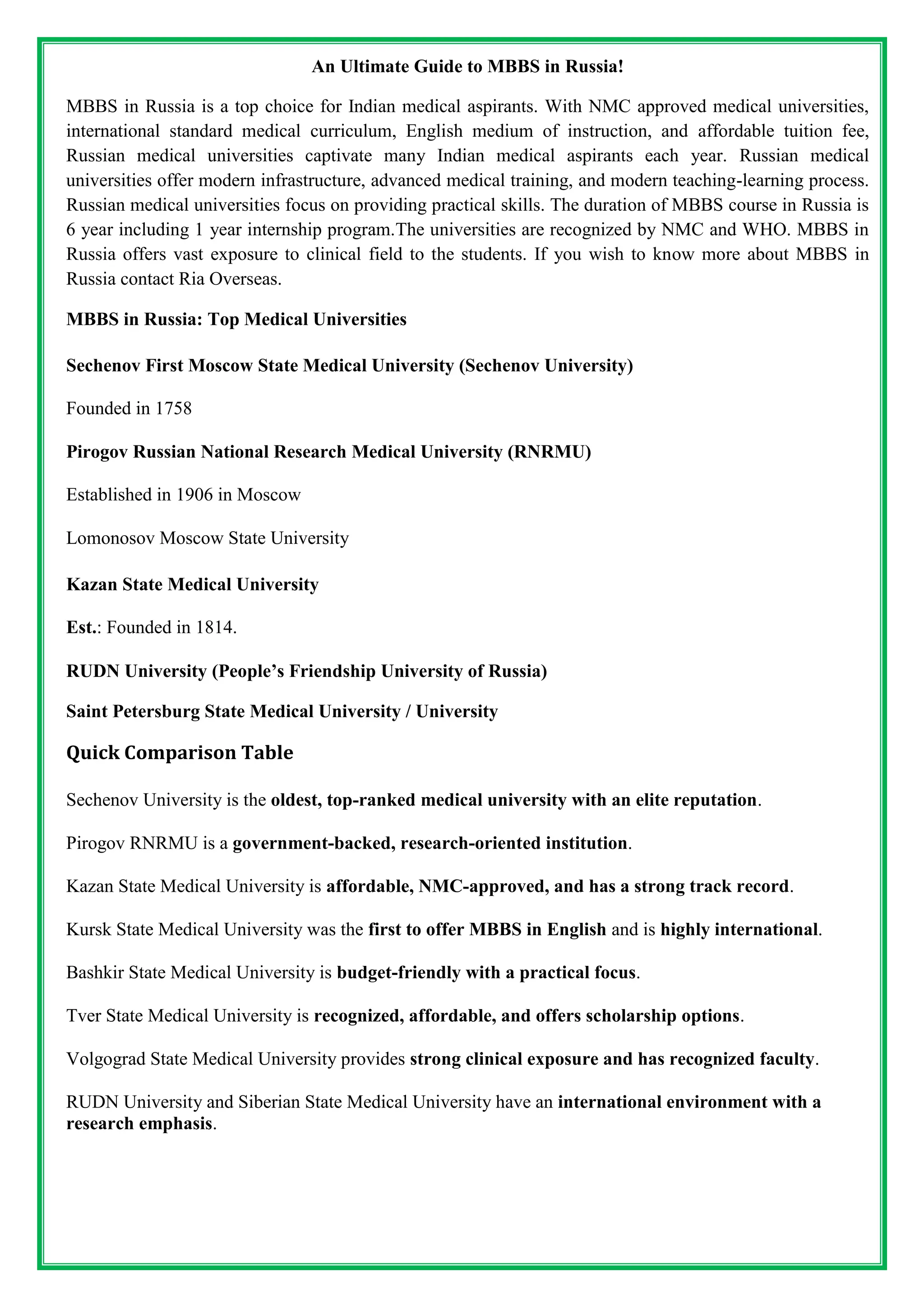 Is the An Ultimate Guide to MBBS in Russia! | PDF