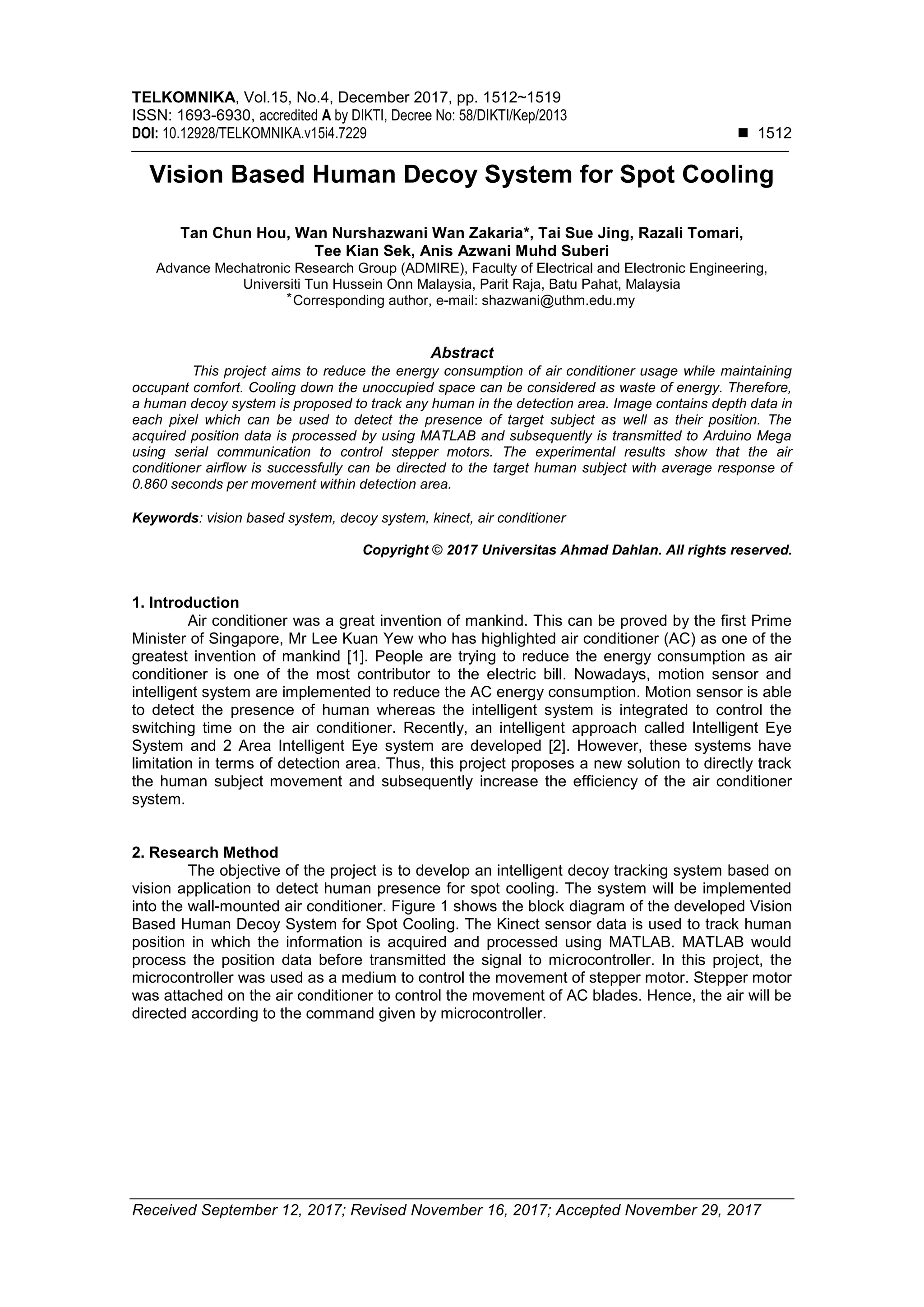Vision Based Human Decoy System for Spot Cooling | PDF