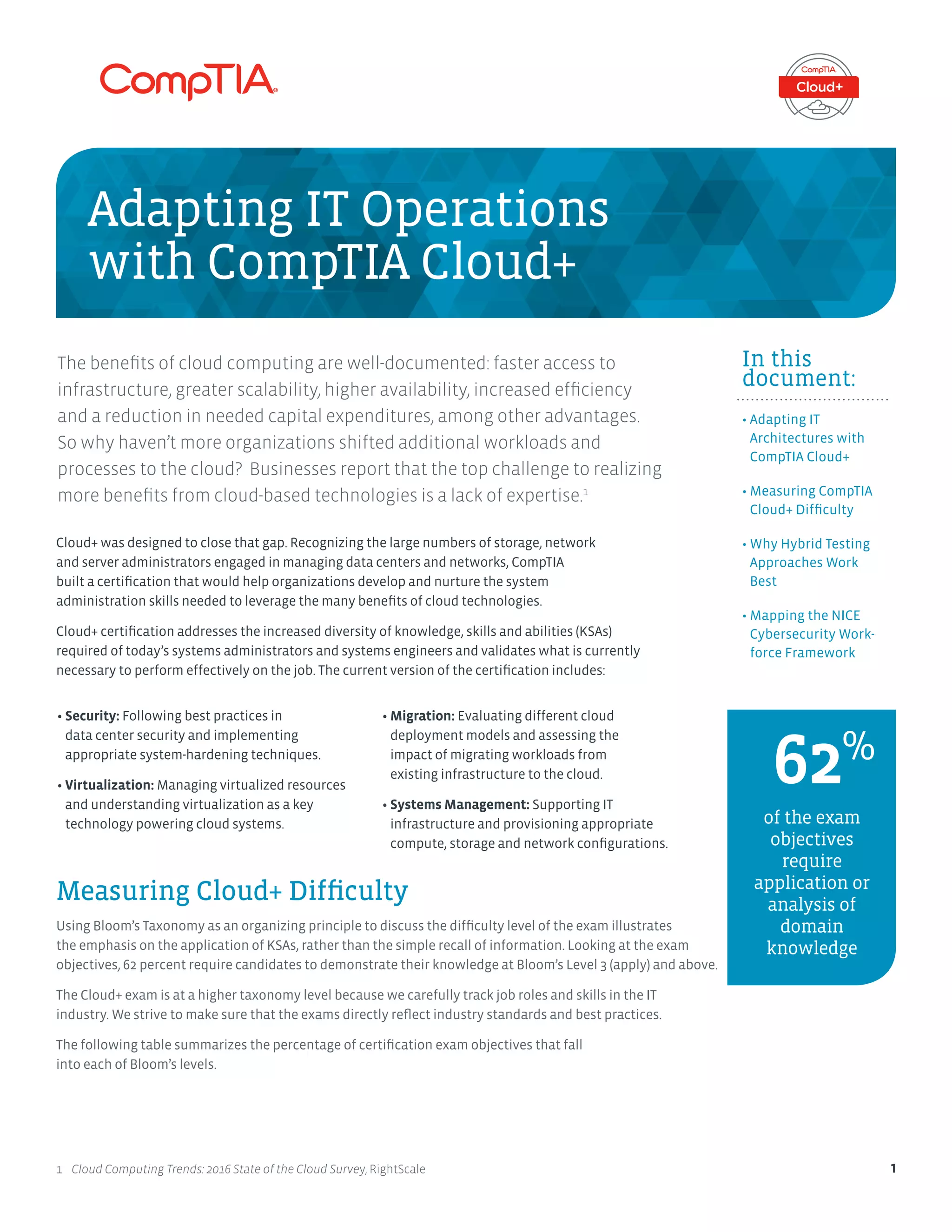 Adapting IT Operations with CompTIA Cloud+ | PDF
