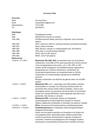 CV Zina Azad Khan 2015