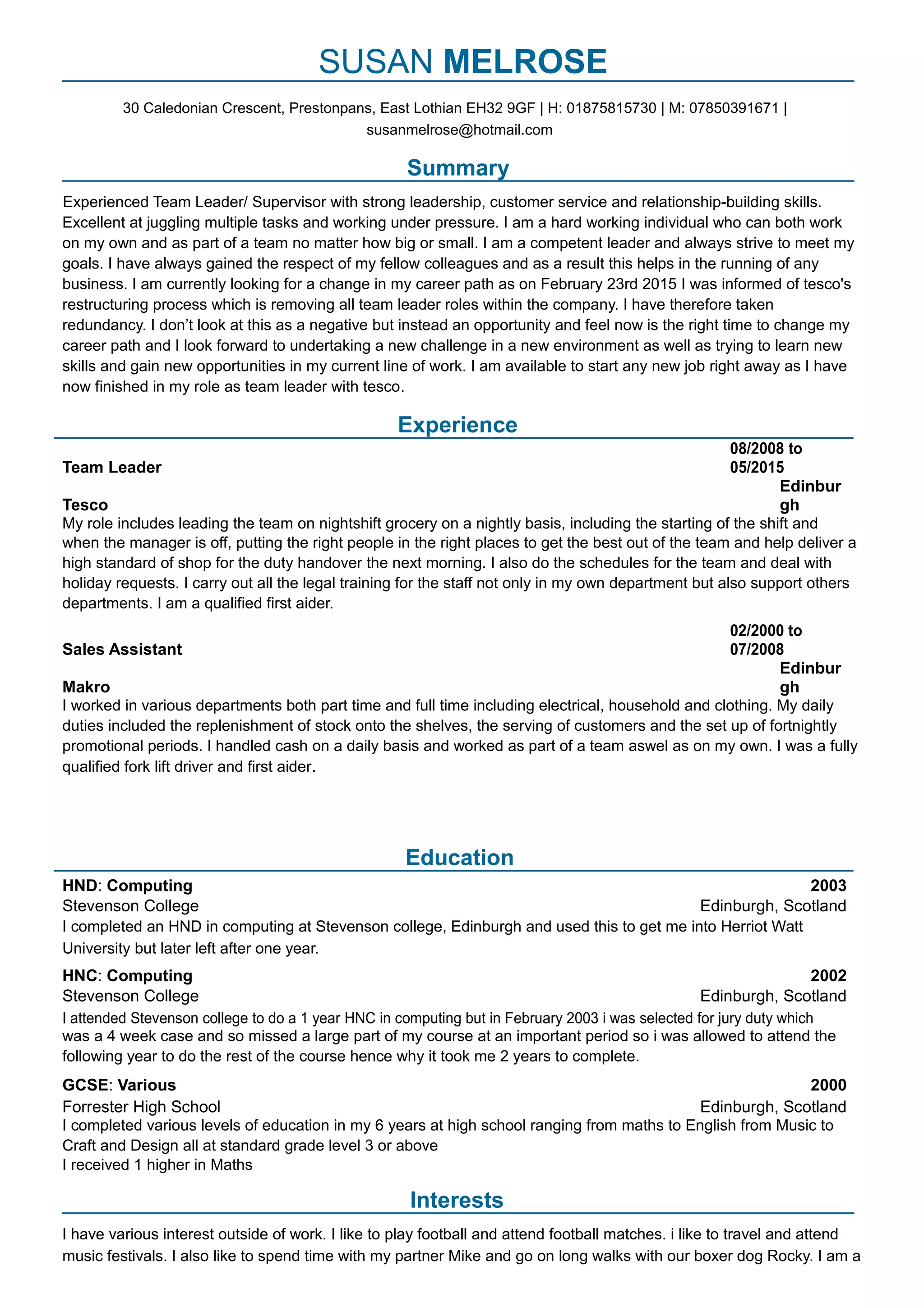 Susan Melrose Main CV-SuzMike | PDF