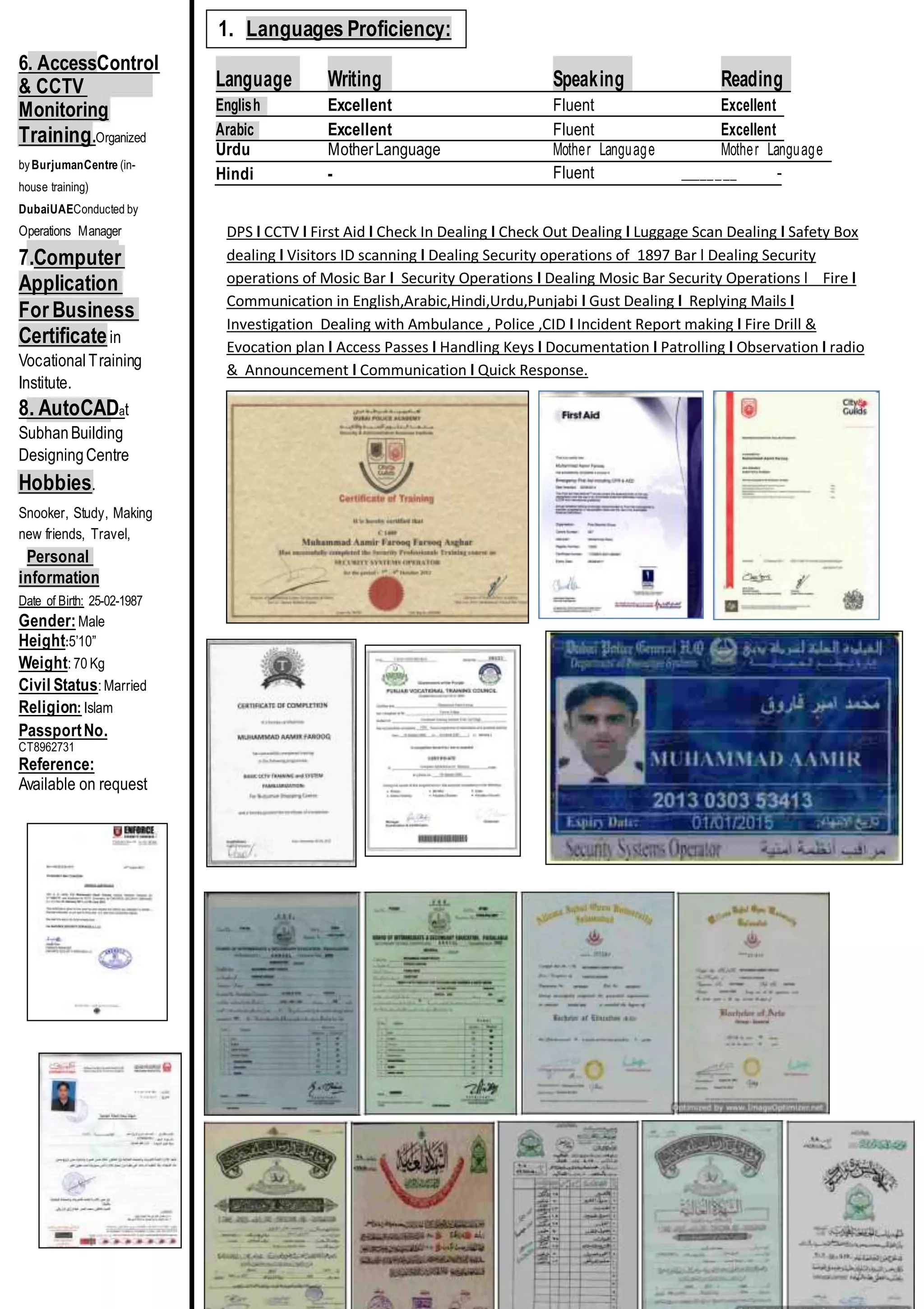 Muhammad Aamir's CV | DOCX | Hotel Properties | Real Estate