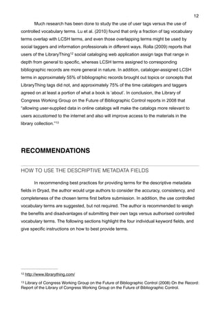 Subject tagging: Recommendations for Dryad curators and scientists | PDF