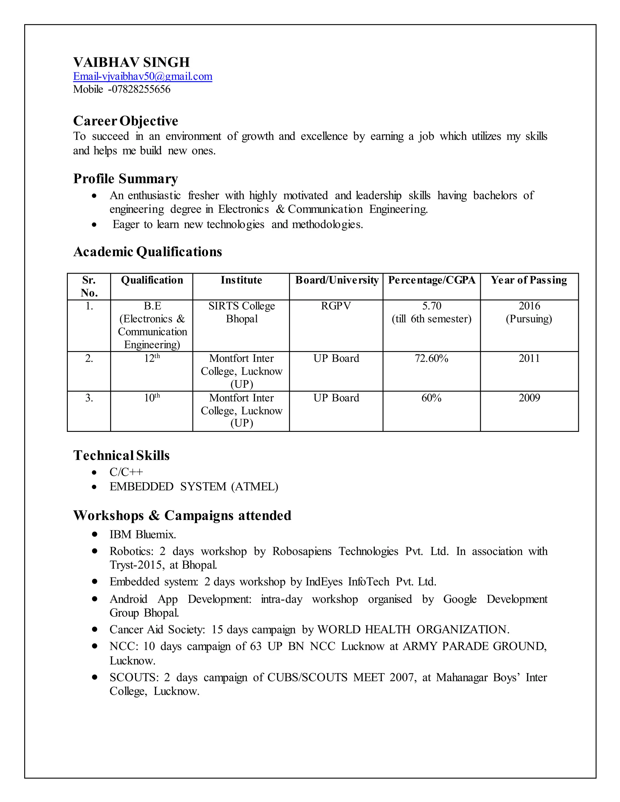 VJ resume 2k15 | PDF
